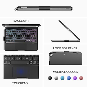 edaiser Swivel Keyboard Case for iPad 10.2 inch 9th 8th 7th, iPad Air 3rd and iPad Pro 10.5 2nd Generation: Wireless Rotatable Cover, Pencil Holder, Smart Trackpad, RGB Backlit, Black