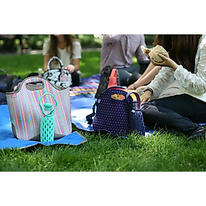 BUILT Spicy Relish Tote Neoprene Lunch Bag with Adjustable Crossbody Strap Mini Dot Navy LB12-MNV
