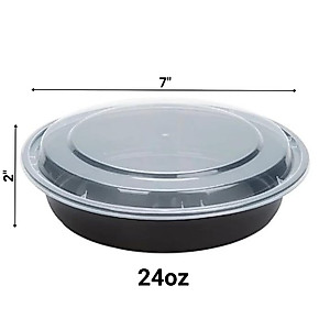 VeZee 24oz Disposable Black Meal Prep/Bento Box with Clear Dome Lids - Round Plastic Meal Containers - Leak Proof and Reusable Box : Perfect For Salad, Meal Prep and Fruits : Set of 50