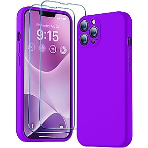 BossKiss Compatible with iPhone 13 Pro Max Case, Premium Liquid Silicone Case [Velvety Touch] [2 Pcs 9H Tempered Glass Screen Protector], Camera All-Round Protection Shockproof Kit Case,Neon Purple