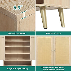 YITAHOME Rattan Shoe Cabinet with Doors, 5-Tier Shoe Storage Cabinet for Entryway, Shoe Rack Organizer Cabinet for Entryway/Hallway/Closet