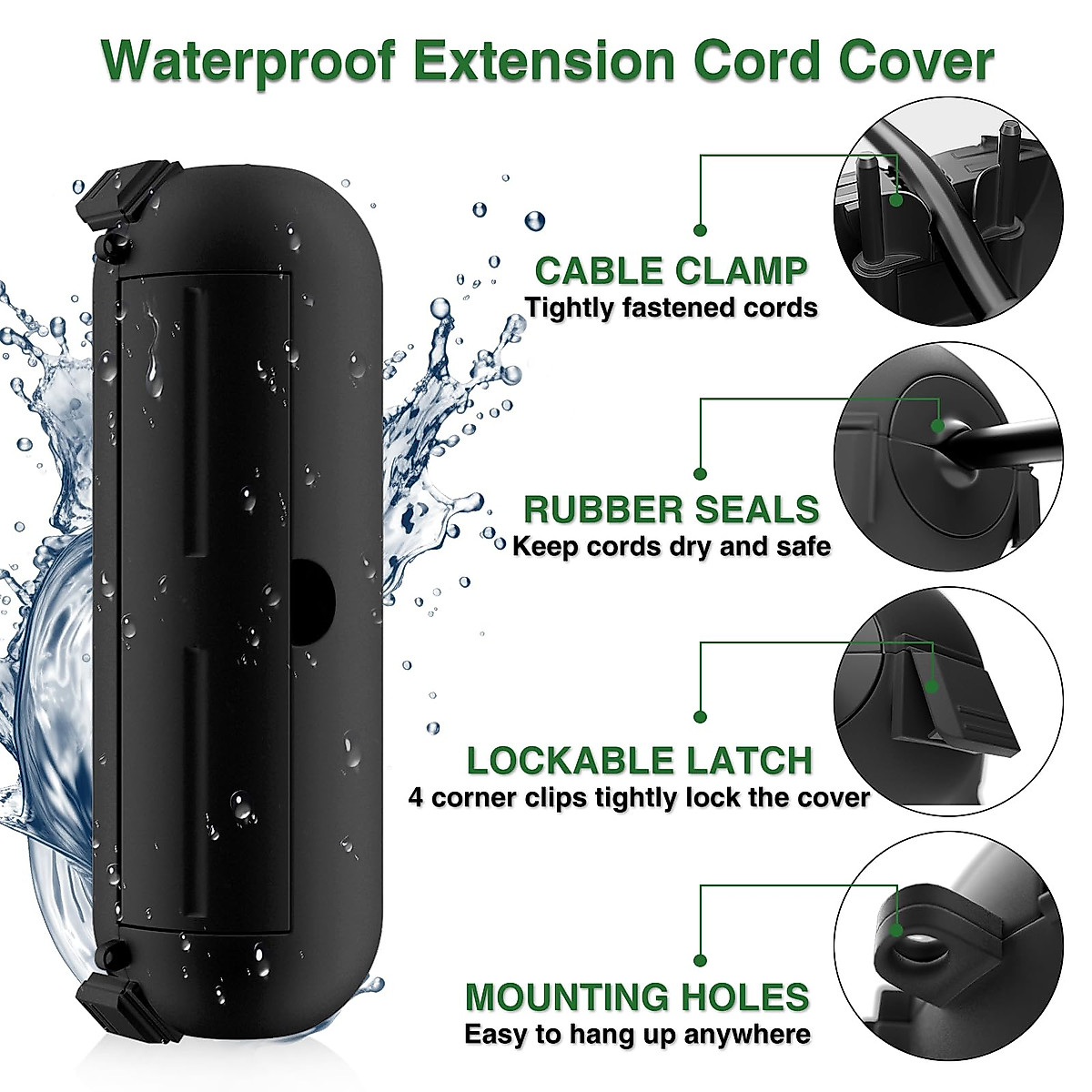 Flemoon [3 Pack] Outdoor Extension Cord Safety Cover with Waterproof Seal, Weatherproof Electrical Connection Box to Protect Outdoor Outlet, Plug, Socket, Christmas Holiday Decoration Light, Black