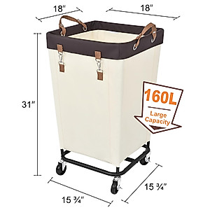 StorageWorks Laundry Hamper with Wheels, 160L Large Hampers for Laundry Rolling Laundry Basket, Dirty Clothes Hamper for Hotel, Home, Closet, Dorm, Beige, 1-Pack