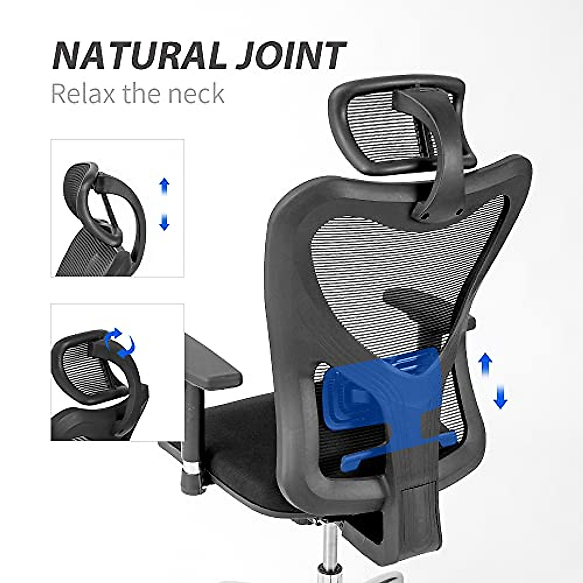 CangLong Adjustable Office Chair with Lumbar Support and Rollerblade Wheels High Back with Breathable Mesh - Adjustable Headrest, Black