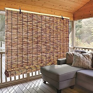 Patio Shades Roll Up Outdoor, Bamboo Blinds for Outdoor Patio, Thernal Insulated Shading Reed Blinds, Blackout Bamboo Shade, Privacy Screen, Cordless, 24″ 30″ 34″ 36″ 39″ 43″ 48″ 51″ 55″ 70″ Width