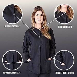 Women's Scrub Jacket Warm Up Medical Scrub Jackets for Women (Black, Medium)