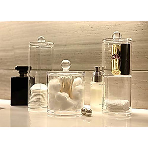 Jupley Premium Quality Bathroom Accessory Acrylic Set - Qtip Dispenser, Cotton Tips, Cotton Balls, Cotton Pads, Make-up Sponge Holder