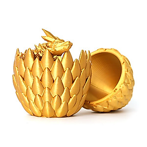 Flavery 3D Printed Easter Dragon Egg- Gold - Surprise Basket Essentials with 12" Flexible Crystal Dragon Inside, Easter Basket Stuffers, 3D Printed Gift Toy, Desk Executive Pet, Figurine Decor