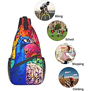 Sling Bag Oil Painting Colorful Peacock Hiking Daypack Crossbody Shoulder Backpack Travel Chest Pack for Men Women