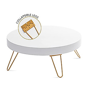 Collapsible White Cake Stand for Dessert Table, Wood Circles 12 inch Cake Stands for Wedding Reception, Cupcake Stand Wood Base with Metal Serving Stand - White Smedley & York