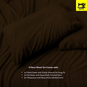 MGPS 400 Thread Count - 100% Pure Egyptian Cotton - 4 Piece Sheet Set, Fits Upto 15" Deep Pocket, Smooth & Soft Sateen Weave - |Queen, Chocolate Solid|
