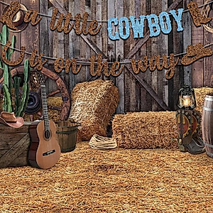 Cowboy Baby Shower Decoration A Little Cowboy Is On The Way Banner Western Boots Hats Backdrop Blue