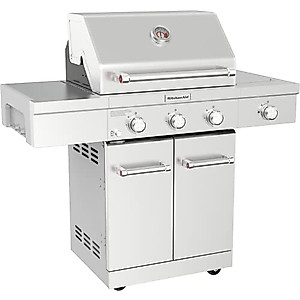 KitchenAid 3-Burner 51,000 BTU Stainless Steel Propane Gas Grill with Infrared Side Burner and Cabinet
