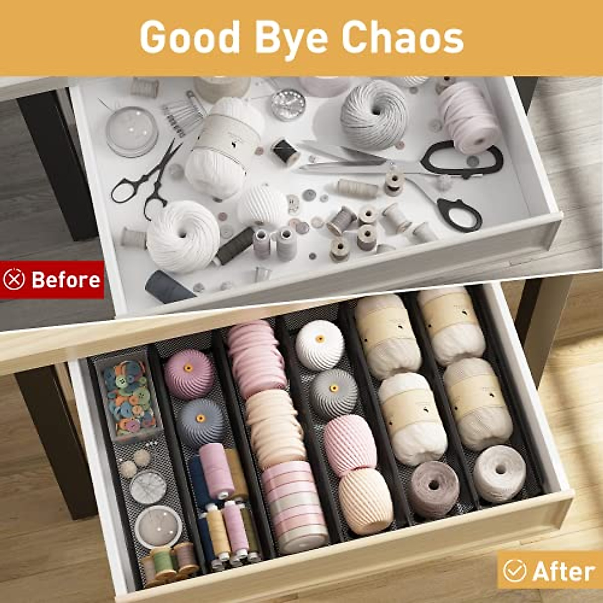 Silverware Organizer for Kitchen Drawer Utensil Cutlery Tray with Interlocking Arm Mesh Metal Flatware Storage Slip-proof for Knives, 6 Compartment by FURNINXS