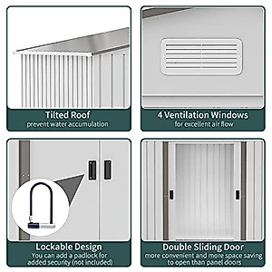 Outsunny 9' x 6' Metal Storage Shed, Garden Tool House with Floor Foundation, Double Sliding Doors, 4 Air Vents for Backyard, Patio, Lawn, Silver