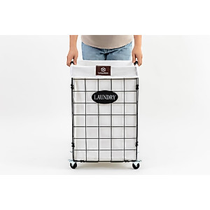 LargeROO Wire laundry Basket with Wheels & Removable Liner Bag for Bedroom, Small 72L Laundry Hampers Black Rolling Baskets Dirty Clothes Hamper on Wheels