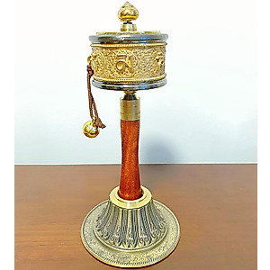 Copper Tibet Prayer Wheel Holder with Mandala Pattern, Hand Held Prayer Wheel Display Stand for Praying, blessing, Meditation, Healing, Relaxing, Yoga (Prayer Wheel Not Included)
