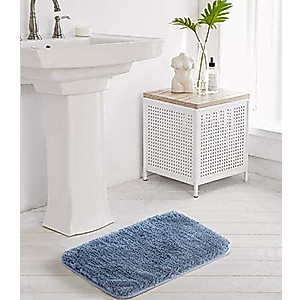 Suchtale Bathroom Rug Non Slip Bath Mat for Bathroom (16 x 24, Blue) Water Absorbent Soft Microfiber Shaggy Bathroom Mat Machine Washable Bath Rug for Bathroom Thick Plush Rugs for Shower