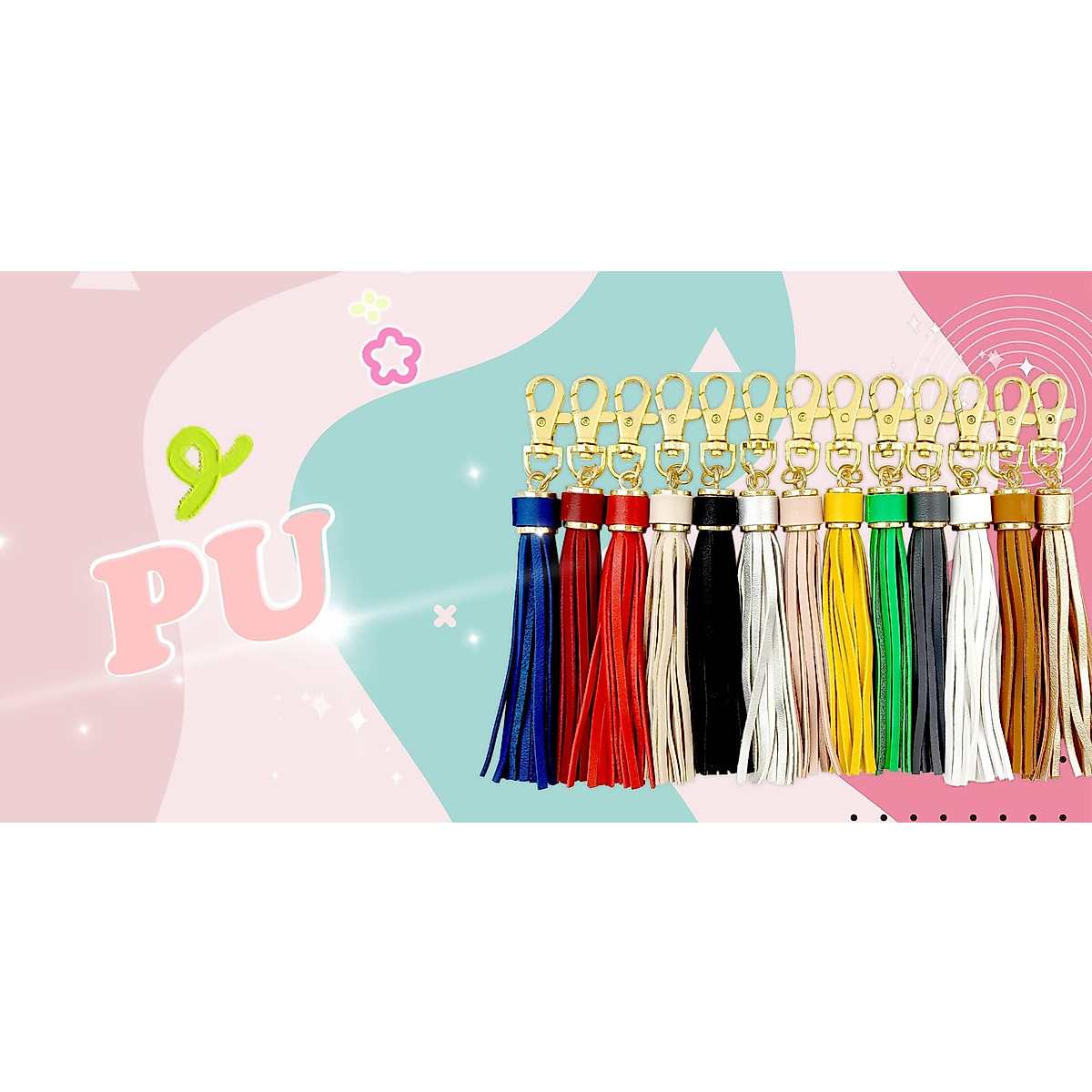 PAMIR TONG 5.9'' 15pcs PU Leather Tassel for Purse With Golden Metal Caps Lobster Swivel Keychain Tassels For Handbag Phone Car Key Jewelry DIY Crafts Jewelry Making GD189