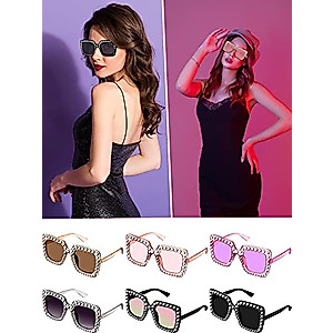 12 Pairs Crystal Oversized Sunglasses Rhinestone Square Diamond Sunglasses Frame Retro Sparkling Glasses for Women Men(Bright Colors)