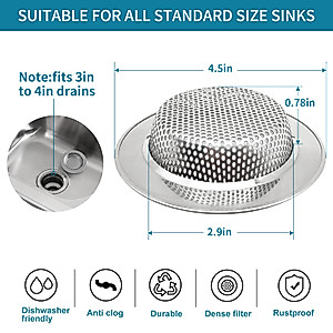Kitchen Sink Strainer, VWEICYY Sink Drain Strainer, 4.5" Sink Strainer for Kitchen Sink, Dishwasher Safe(4 Pack)