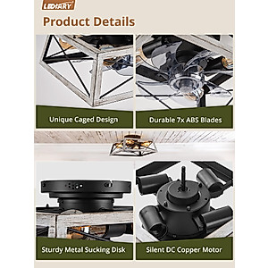 LEDIARY Ceiling Fans With Lights Remote Control, 22 Inch Farmhouse Caged Flush Mount Ceiling Fan Low Profile, Small Industrial Rustic Quiet Ceiling Fan With Remote For Bedroom, Kitchen, Indoor Home