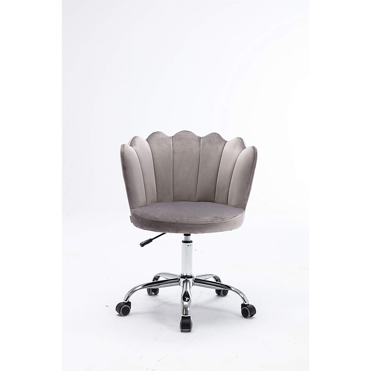 Bellemave Armless Office Cute Desk Chair, Home Office Desk Chair w/ Wheels, Velvet Vanity Chair, Adjustable Swivel Mid-Back Task Chair for Small Space, Living Room, Make-up, Study, Gray Shell Chair