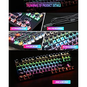 Type Writer Keyboard, Typewriter-Style Steampunk Mechanical Gaming Keyboards Blue Switch with 9 True RGB Backlight Modes and 87-Key Wired Keyboard with Spill-Resistant (Round Keycaps)