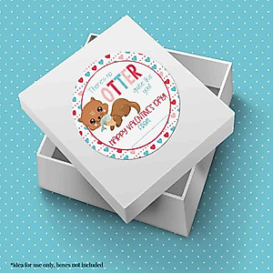 Cute Otter Themed Valentine Party Favor Sticker Labels for Kids, 40 2" Party Circle Stickers by AmandaCreation, Great for Classroom Valentines, Envelope Seals, Gifts & Treats