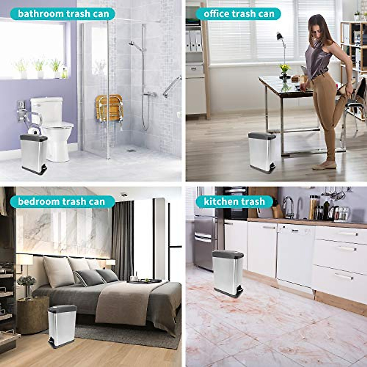 CTETC Slim Small Trash Can with Lid Soft Close and Removable Inner Wastebasket, Rectangular Narrow Stainless Steel Trash Can for Bathroom Bedroom Office, Anti-Fingerprint Brushed Finish, 2.1Gal/8L