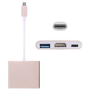 Jiali USB-C Converter Adapter USB-C/Type-C 3.1 Male to USB-C/Type-C 3.1 Female & HDMI Female & USB 3.0 Female Adapter(Silver) (Color : Gold)