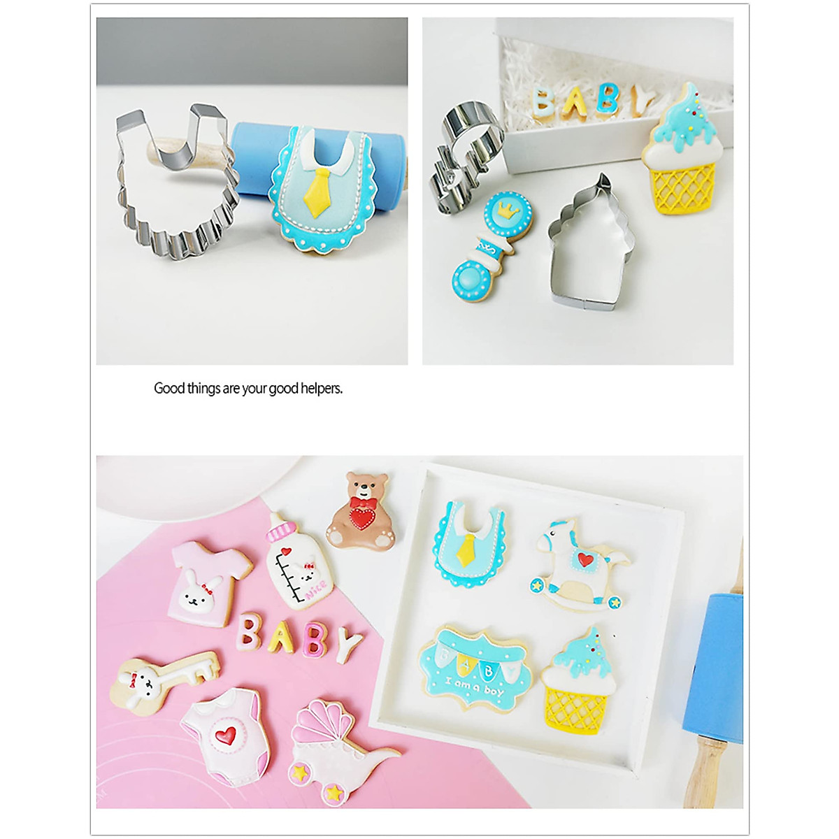 Baby Shower Series Cookie Cutters Set of 9 pcs, Stainless Steel Fondant Cutter Molds Baking DIY