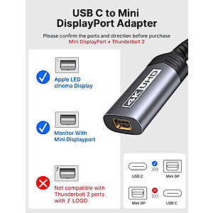 JSAUX USB Type C to Mini DisplayPort Adapter 4K@60Hz, C to Mini Display Port Dongle Cable, Compatible with MacBook Pro 2019 2018, Dell XPS, Samsung Galaxy S21 S20 Plus-Grey