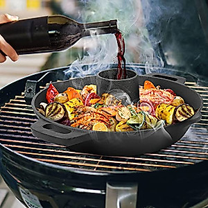 Onlyfire Universal Cast Iron Chicken Roaster, Pre-Seasoned Poultry Roaster Beer Can Turkey Holder with Roasting Pan for Most Grills and Oven