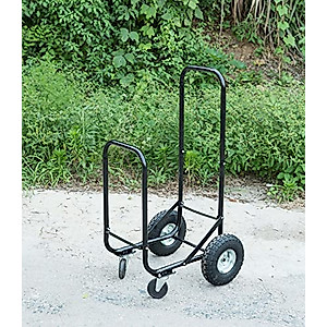 Gardenised Black Firewood Rack Outdoor Indoor, Heavy Duty Firewood Carrier with Front Wheels Wood Fireplace Tool Rack, Rolling Storage Cart Cover Included
