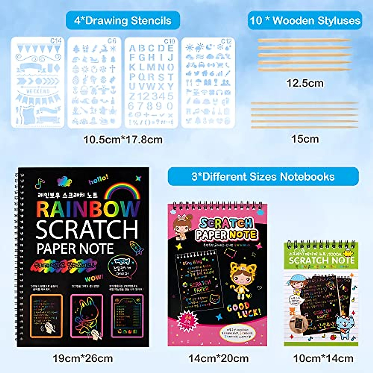 Mocoosy 140PCS Rainbow Scratch Paper Set, Magic Scratch Art Deluxe Combo with Case, Include Black Scratch Off Sheets, Scratch Notebook, Scratch Bookmarks for Kids Art Craft Kit Birthday Gifts