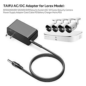 TAIFU AC/DC Adapter for Lorex Model: BX1202500 BX 1202500 DVR Security System DC 12V Lorex Security Camera Power Supply Adapter Cord Cable PS Battery Charger Mains PSU