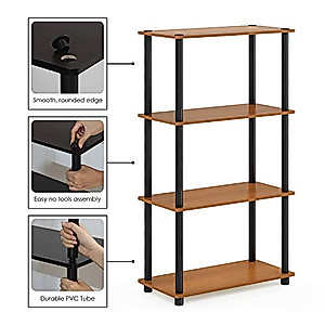 Furinno (99557LC/BK) Turn-N-Tube 4-Tier Multipurpose Shelf Display Rack - Light Cherry/Black