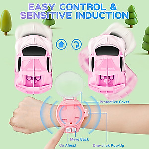 LOGOPLAY 2024 New Mini Remote Control Car Watch Toys, 2.4 GHz Cartoon RC Watch Racing Car, USB Charging Remote Control Car, Watch Car Hand Controlled Watch RC Car for Boys Girls Birthday Gift (Pink)