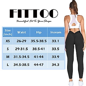FITTOO V-Back Scrunch Butt Lift Leggings for Women High Waist Tummy Control Booty Lifting Gym Workout Yoga Pants Black Small