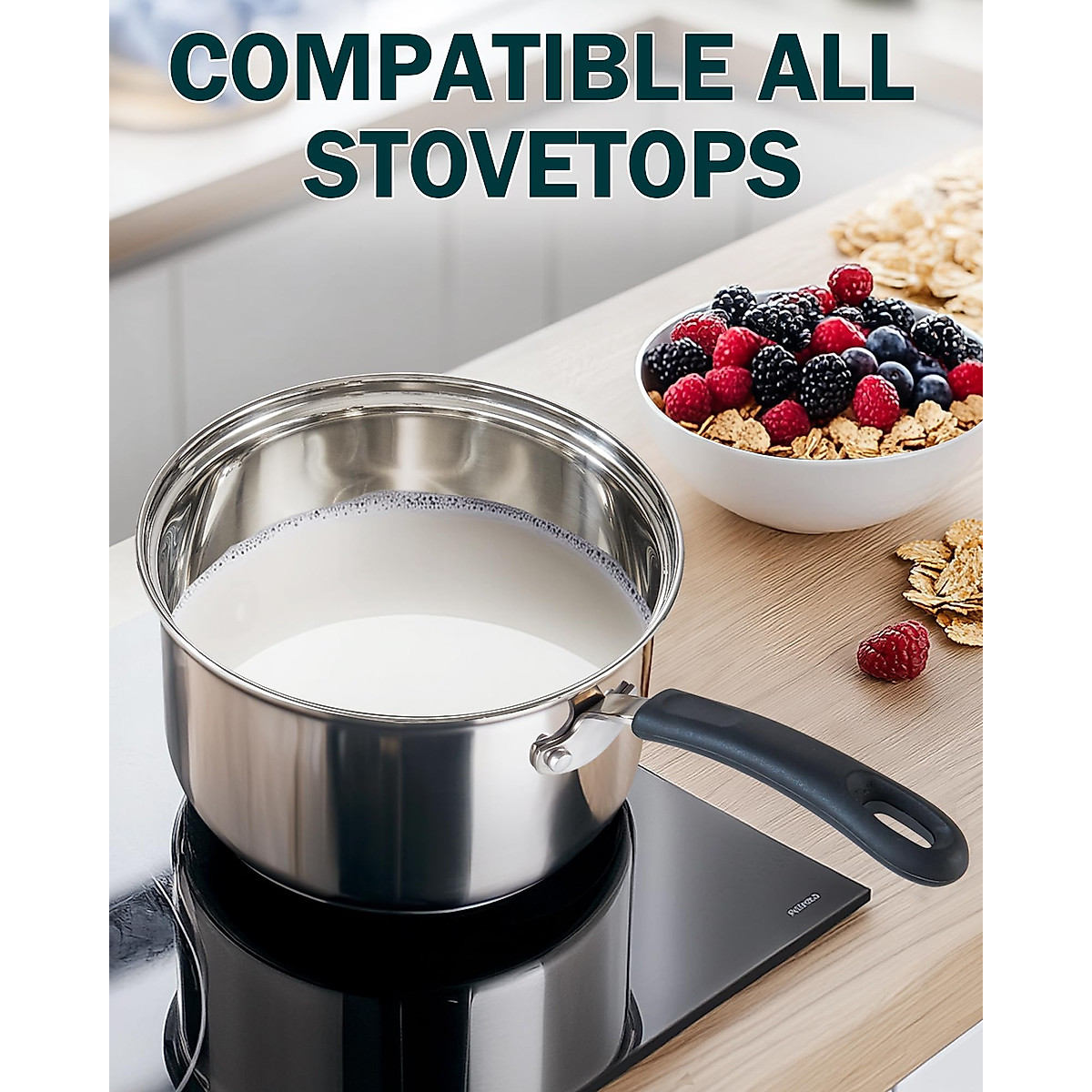 Cook N Home Professional Stainless Steel Saucepan with Lid, 1 and 2 Quarts, Silver