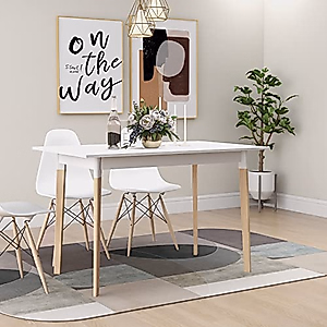 Locsear Wood Dining Table White Kitchen Table Modern Rectangular Dinner Table for Dining Room with Solid Wood Legs