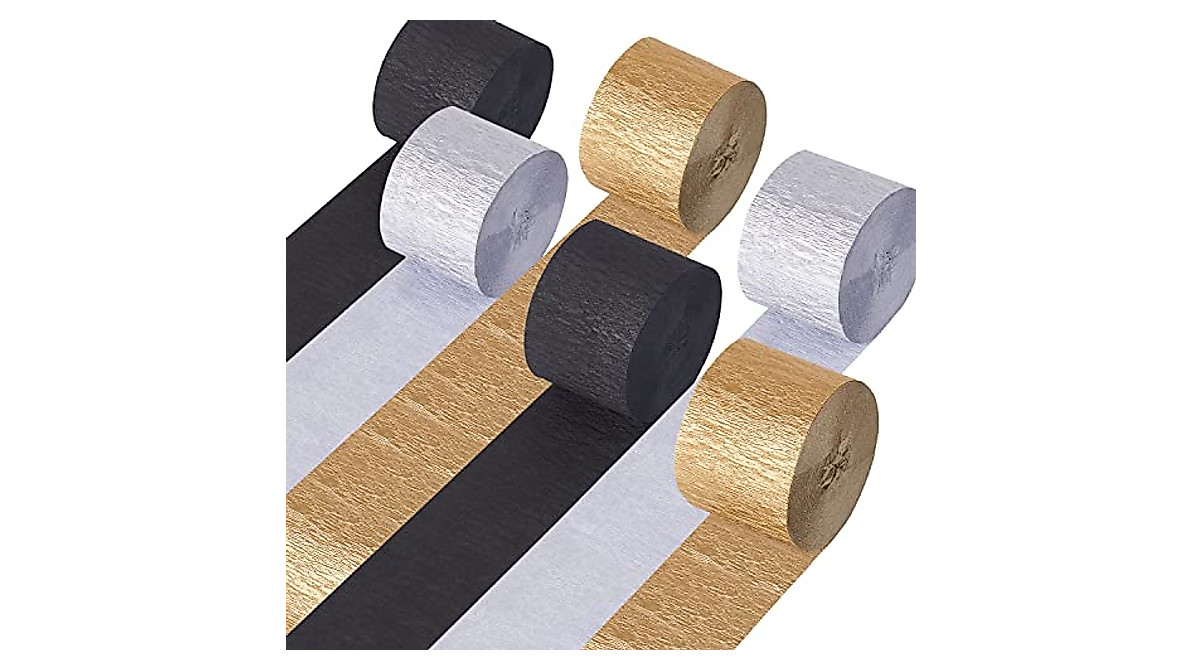 Gold Silver Black Streamers - 6 Rolls Party Decor & Supplies