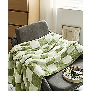 Yizheer Double Sided Checkerboard Grid Cozy Luxury Throw Blankets Warmer Soft Reversible Microfiber Bed Couch Blanket, 51''x63''，Green