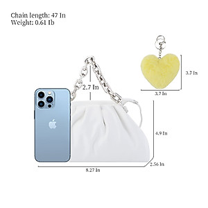 Women's Chain Link Cloud Clutch Bag Dumpling-Shaped Pouch Purse Handbag Ruched Chunky Chain Link Shoulder Handbags (WHITE) (YELLOW)