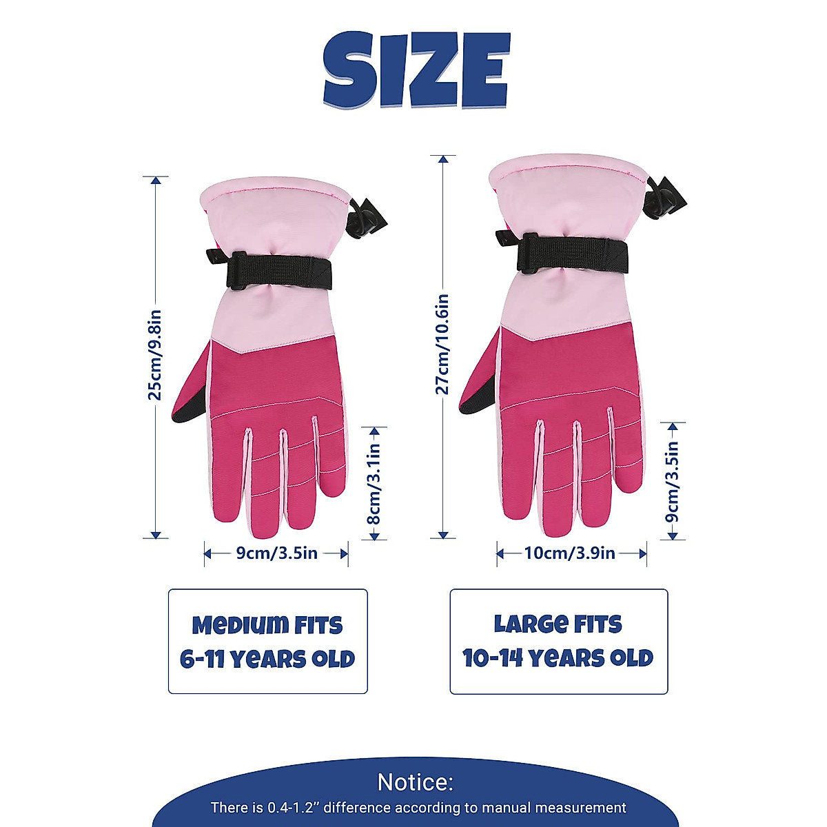 Century Star Kids Waterproof Gloves Snow Gloves Warm Winter Gloves for Kids Boys Girls Ski Gloves Sport Mittens Black 10-14 Years