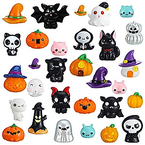 30 Pcs Halloween Fairy Garden Set Miniature Mini Resin Pumpkin Ghost Ornaments Halloween Garden Decoration for Halloween Party Favors Bag Fillers Outdoor Home Garden Decoration
