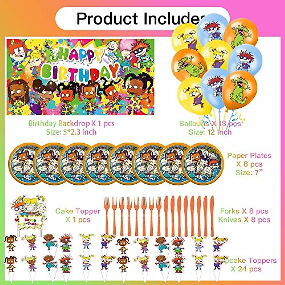 Rugrats Party Supplies Plates Decorations Balloons Cake Topper Backdrop Banner Birthday Set Decor