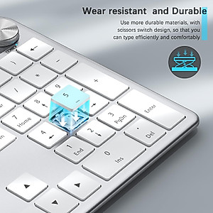 J JOYACCESS Wireless Keyboard and Mouse, Portable Wireless Keyboard,Ergonomic Keyboard Mouse Combo,Designed with Volume Knob and Numeric Keypad, Compatible with Most OS/PC/Window/Mac-Silver White
