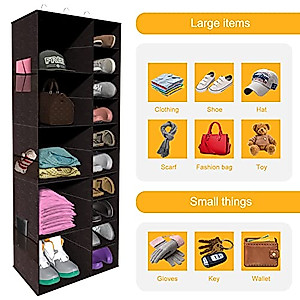 coastal rose Hanging Closet Storage Organizer, 15 Sections Closet Organizers and Storage Shelves Shoe Rack Holder Hanger, Coffee